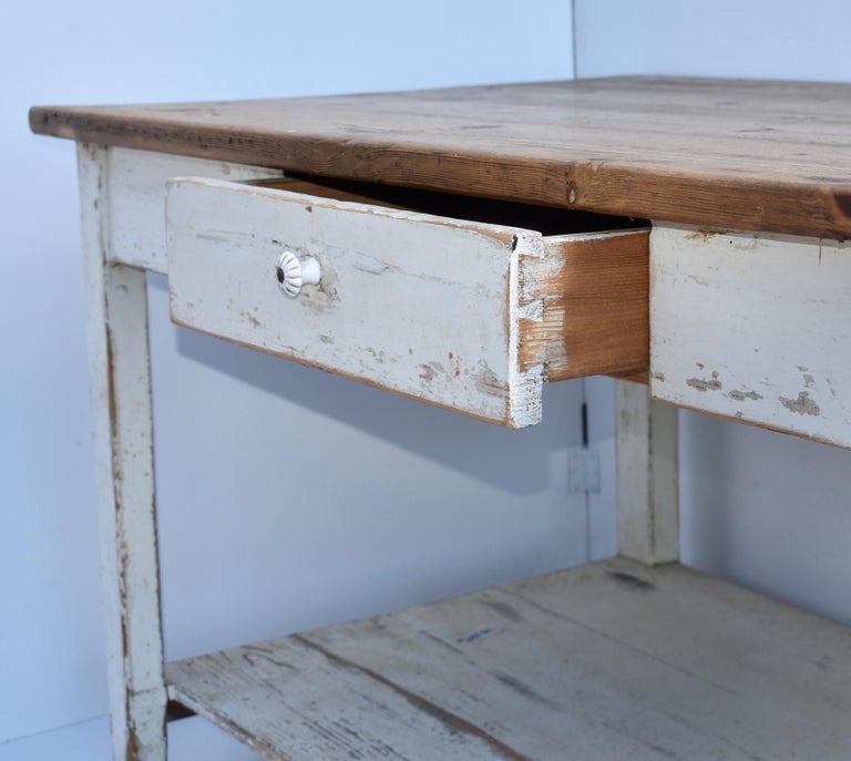 Painted Pine Tailor's Table with Potboard Shelf at 1stDibs