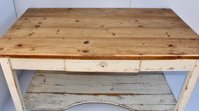 Painted Pine Tailor's Table with Potboard Shelf at 1stDibs