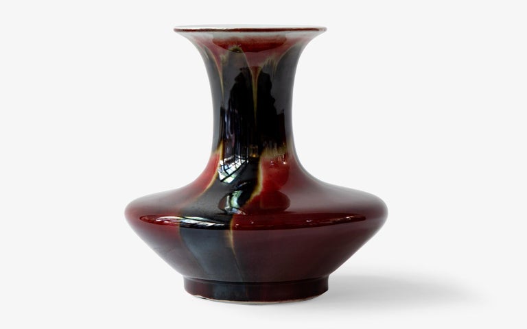 Painted Red and Black Handmade Porcelain Vase at 1stDibs