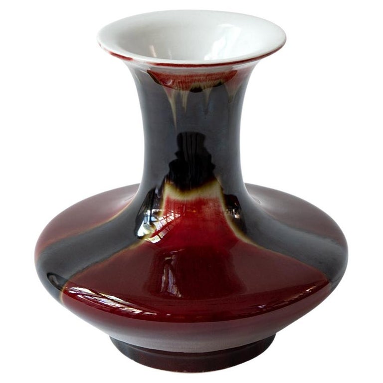 Painted Red and Black Handmade Porcelain Vase at 1stDibs