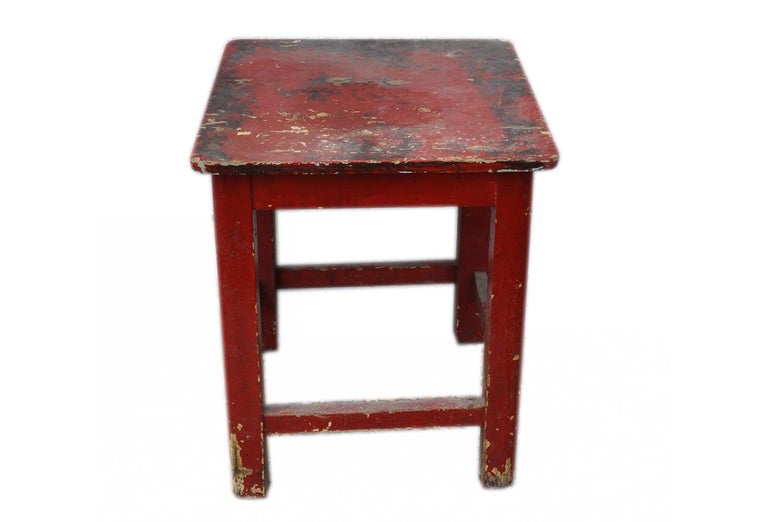 Painted Red Pine Kitchen Stool, circa 1920s at 1stDibs