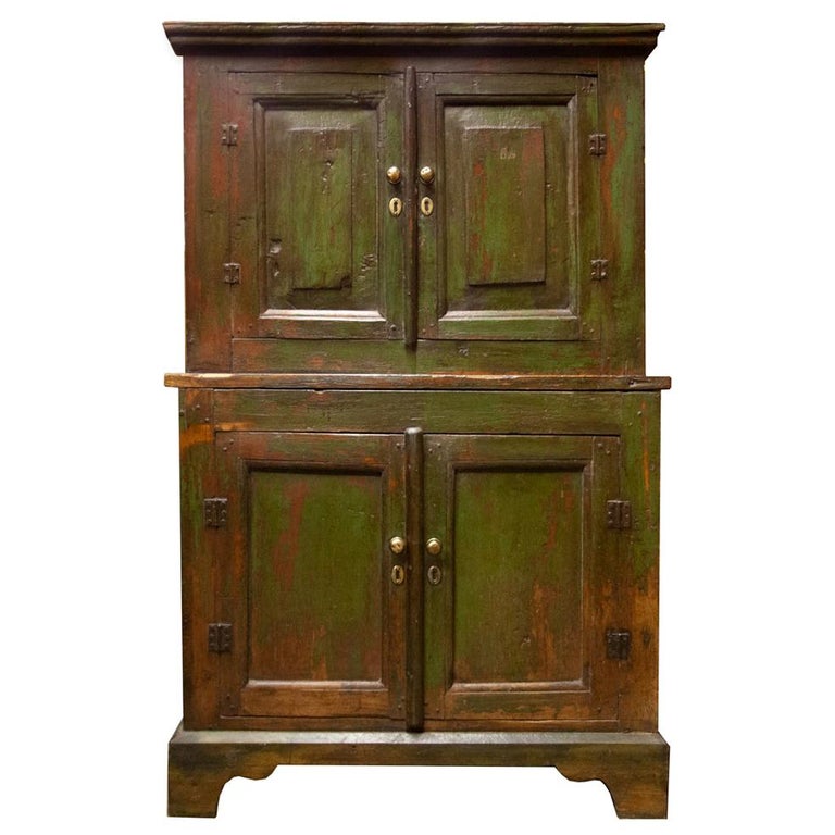 Painted Russian Painted Step Back Cupboard at 1stDibs