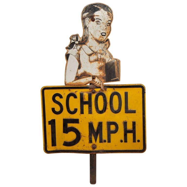 Painted Sheet Metal School Traffic Sign For Sale at 1stDibs