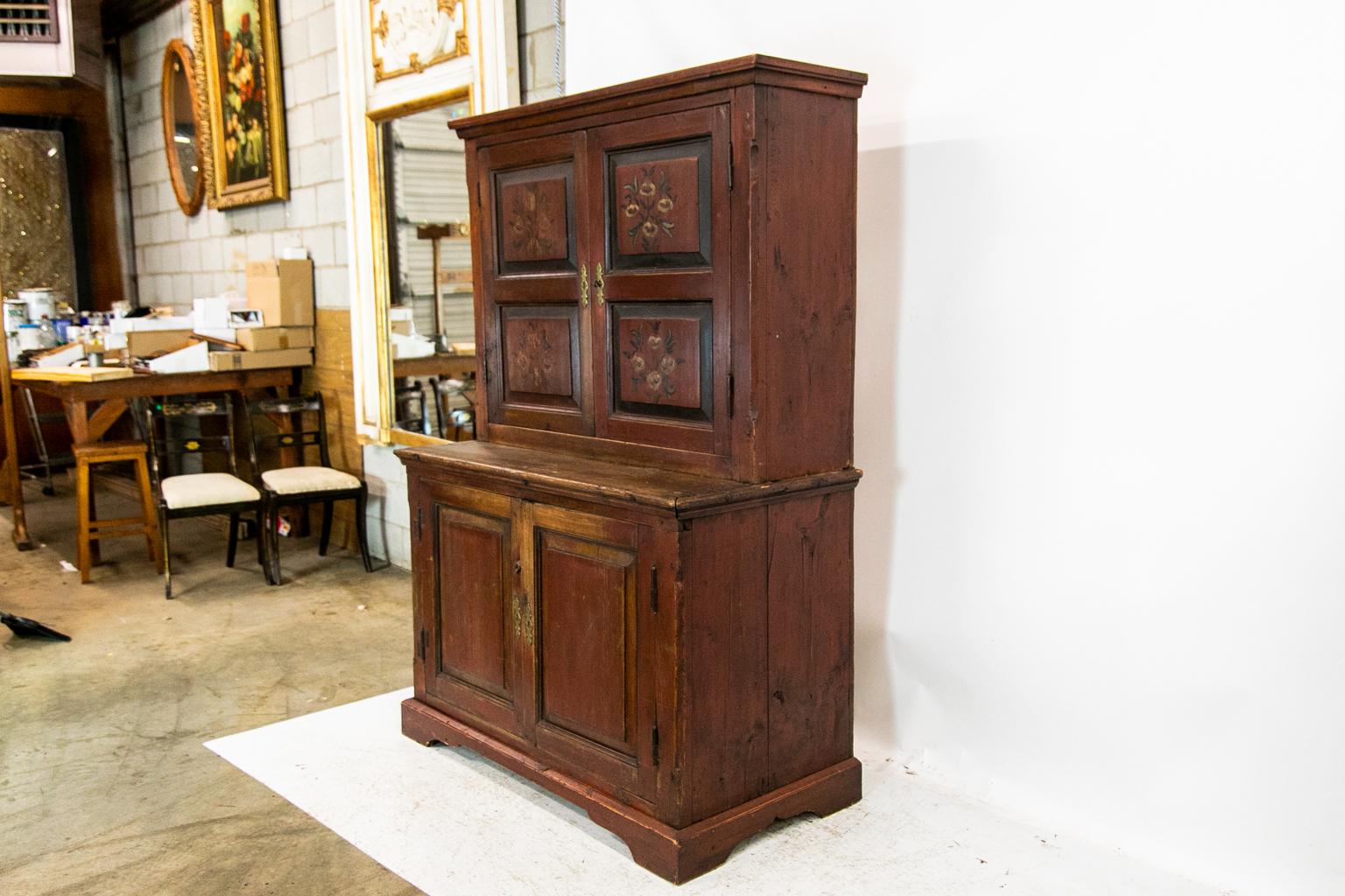 Painted Step Back Pine Cupboard For Sale at 1stDibs