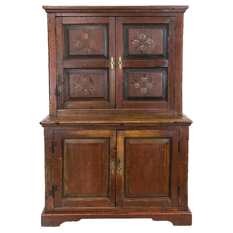 Painted Step Back Pine Cupboard For Sale at 1stDibs