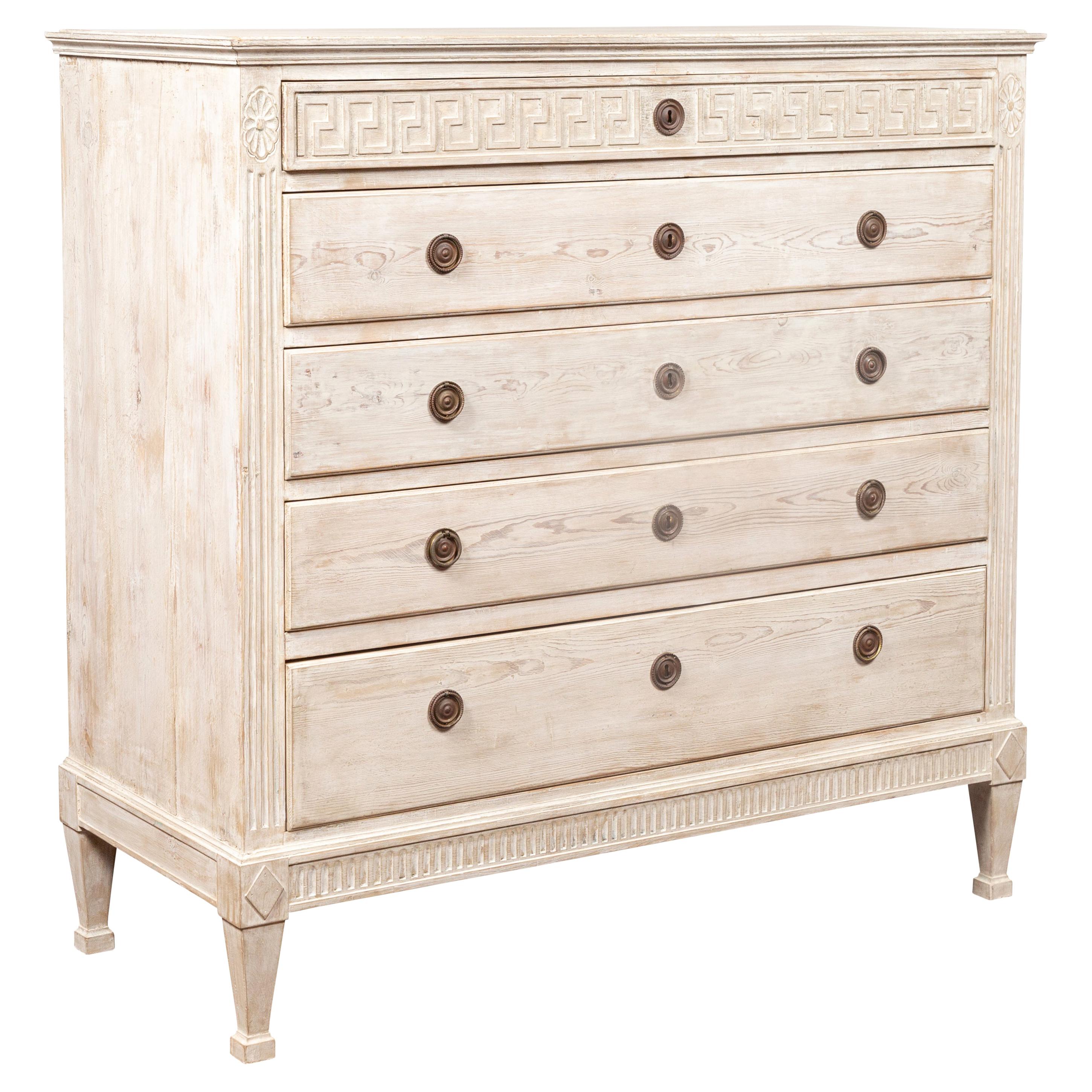 19th Century Painted Chest with Carved Greek Key Frieze, Fluting and ...