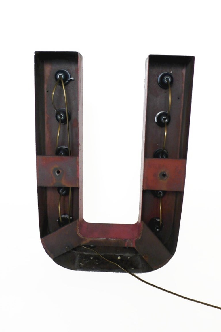 Painted Tin Letter of Luminous Signs U, Rewired with Bulbs, USA, 1930 ...