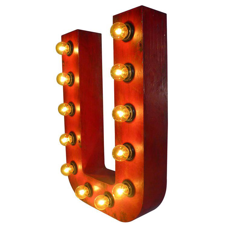 Painted Tin Letter of Luminous Signs U, Rewired with Bulbs, USA, 1930 ...