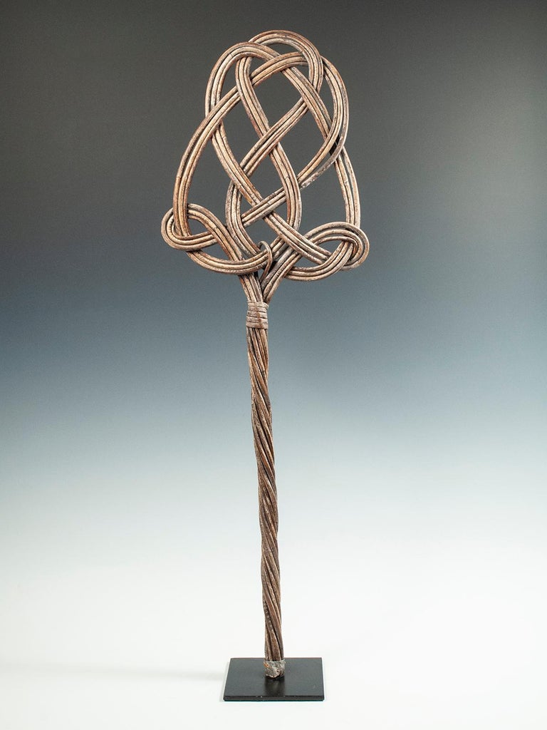Painted White Woven Cane Fabric Beater from the Lega People of D. R ...