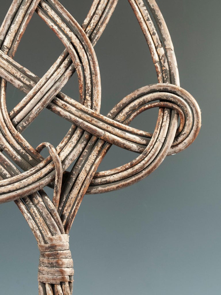 Painted White Woven Cane Fabric Beater from the Lega People of D. R ...