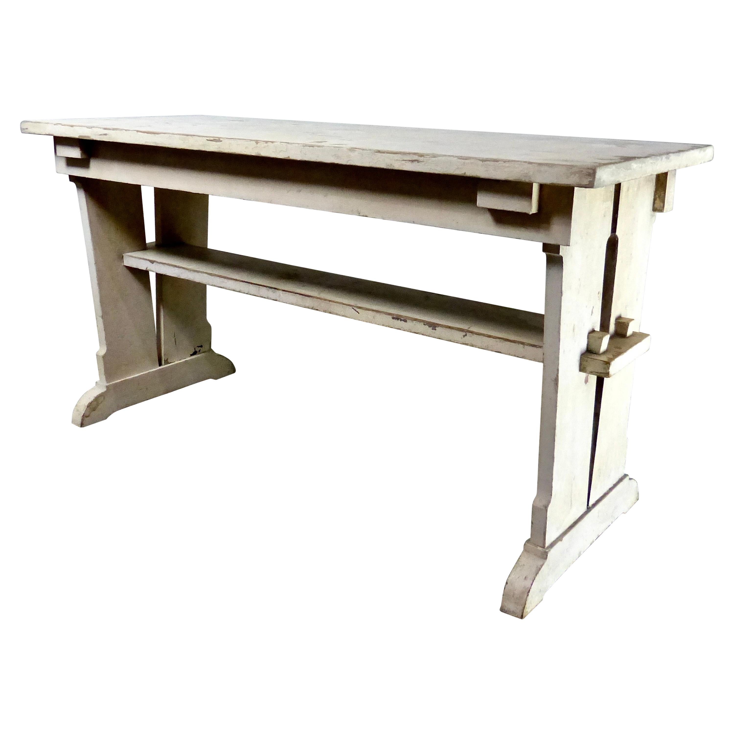 Painted Wooden American Arts and Crafts Trestle Table, circa 1910 at ...