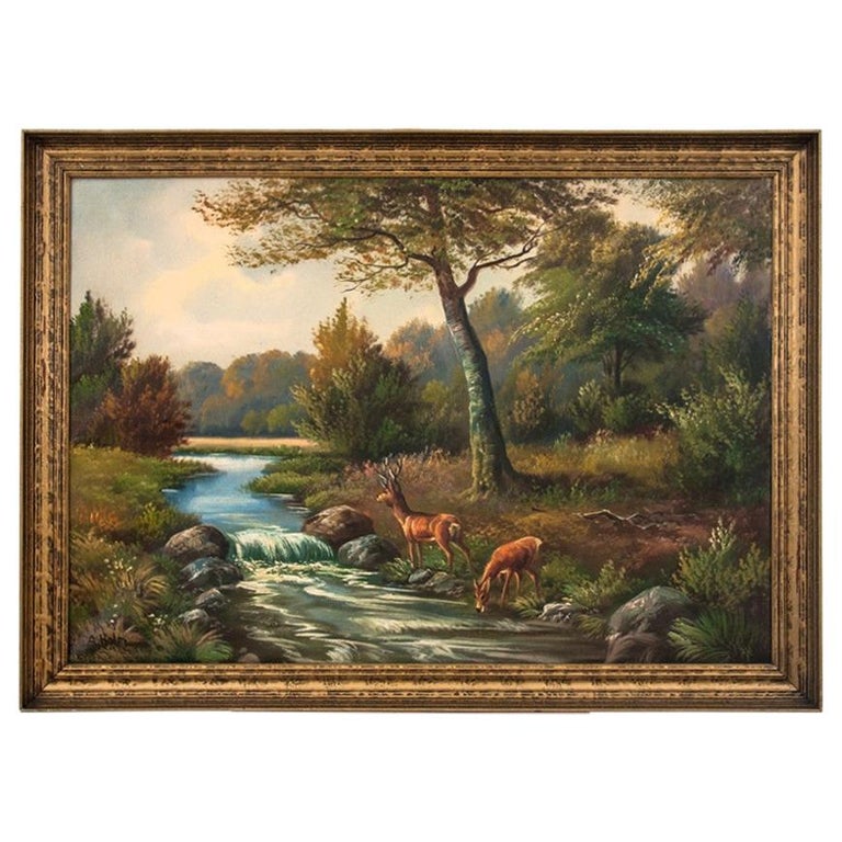 Painting "Deer on the River" at 1stDibs