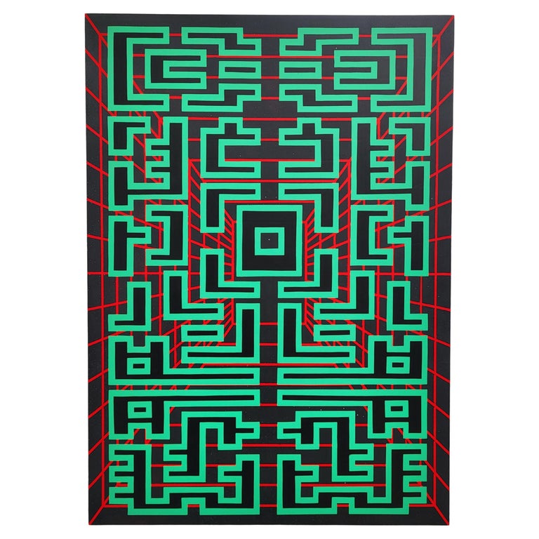 Painting Green Black Contemporary Geometric Futuristic Acrylic Spray on ...