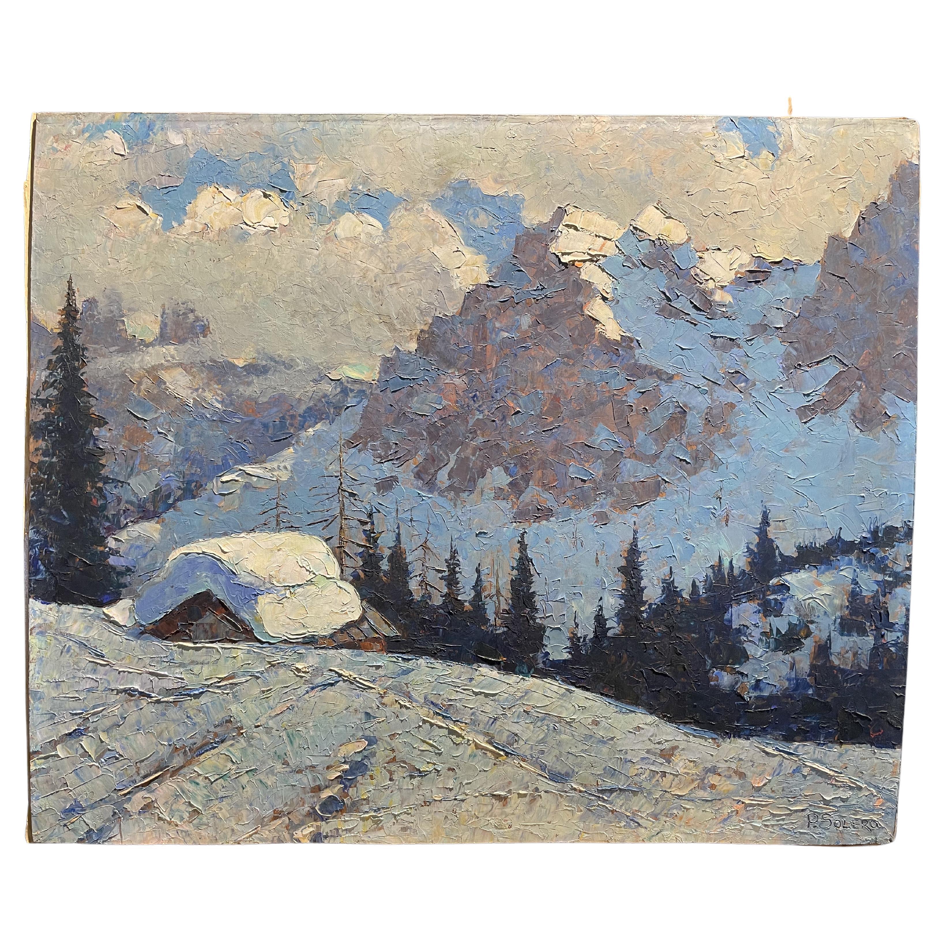 Antique Landscape Painting with Snow, Antique Mountain Paintings, XX ...