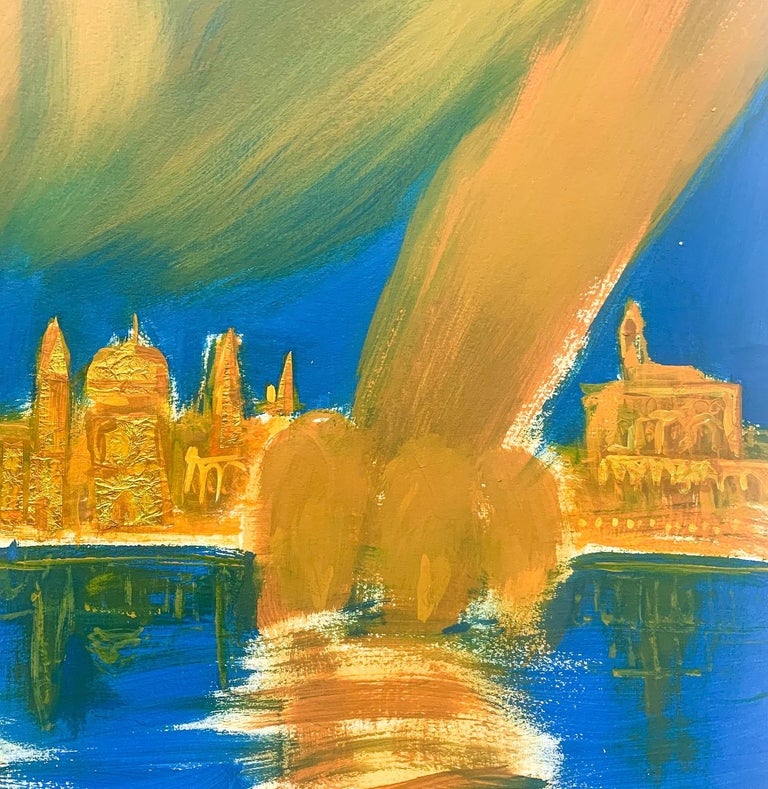 Painting of a Lion in Acrylic and Gold Foil by Indra Khanna, British ...