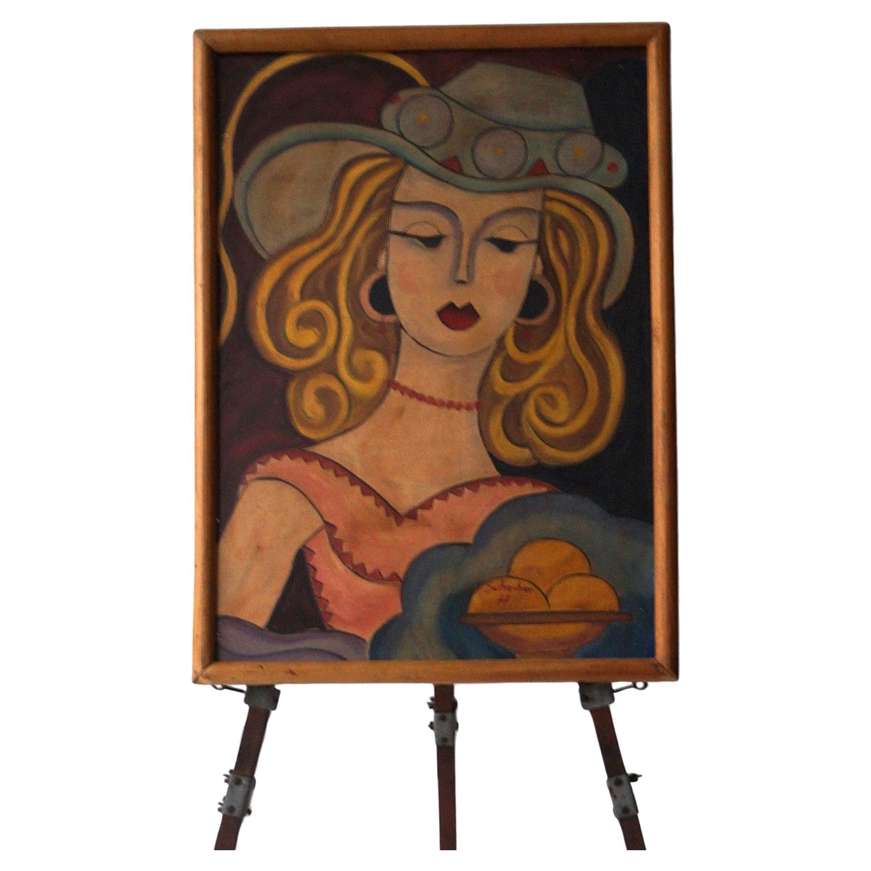 Painting of a woman in a hat by Hugo Scheiber, oil on board, 1930s For ...