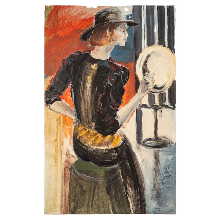 Painting "the Lady with a Hat", 20th Century For Sale at 1stDibs