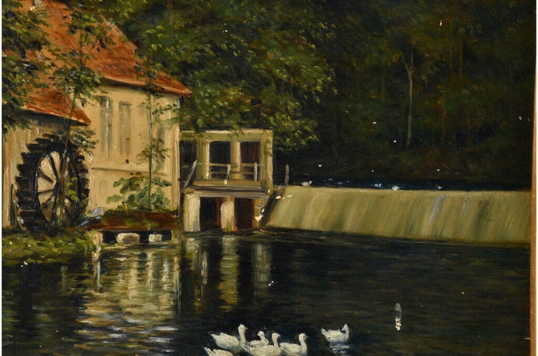 Painting "Watermill and Flock of Ducks" by Adolf Beck, 1925 1H107 For ...