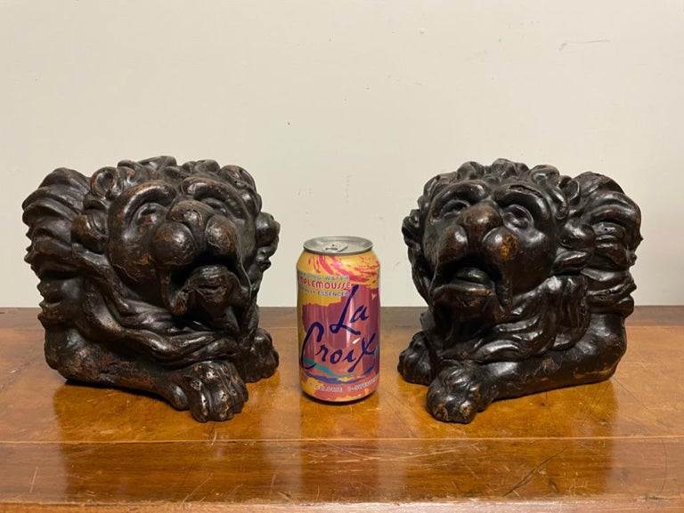 Pair 17th Century Dutch Baroque Carved Wood Lions For Sale at 1stDibs