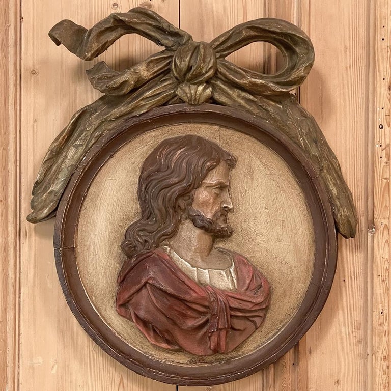 Pair 18th Century Carved and Painted Italian Religious Cameos For Sale ...