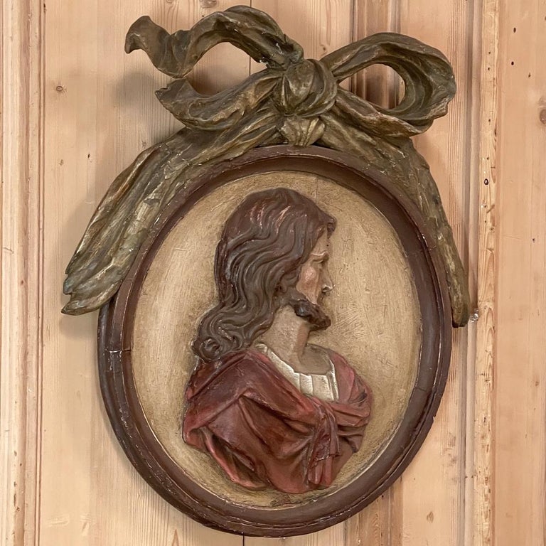 Pair 18th Century Carved and Painted Italian Religious Cameos For Sale ...