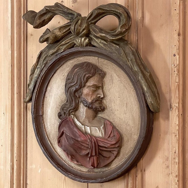 Pair 18th Century Carved and Painted Italian Religious Cameos For Sale ...
