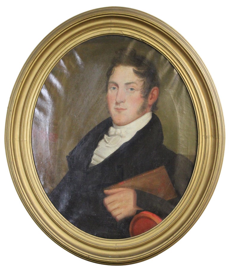 Pair of 18th Century Colonial Oil Paintings Husband Wife American Oval ...