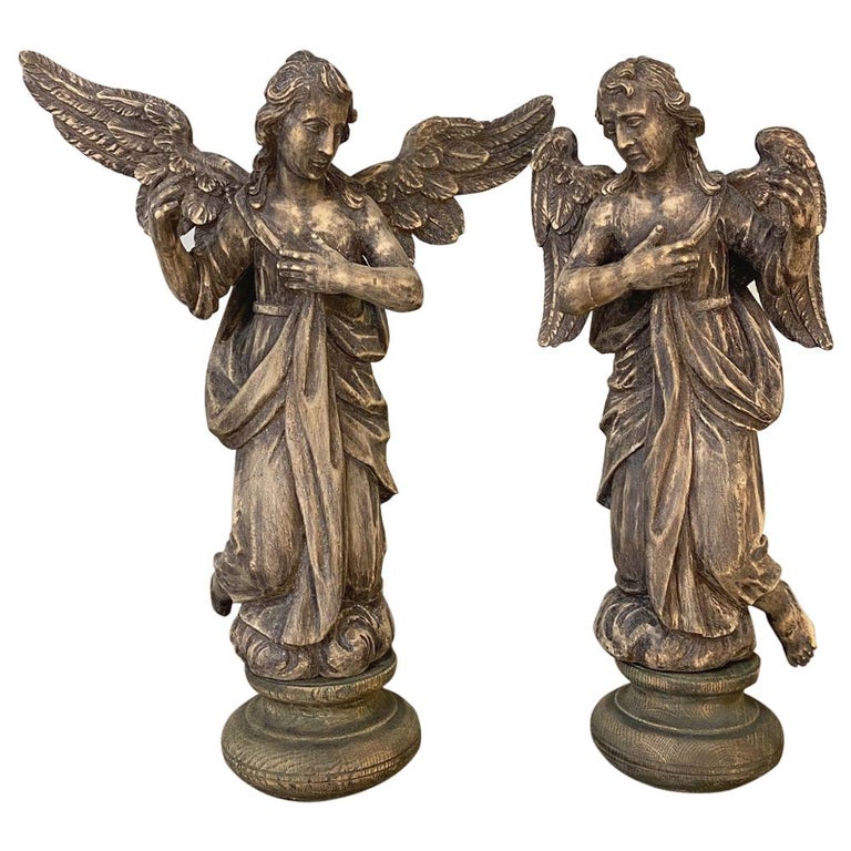 Pair 18th Century Hand-Carved Wooden Angels For Sale at 1stDibs