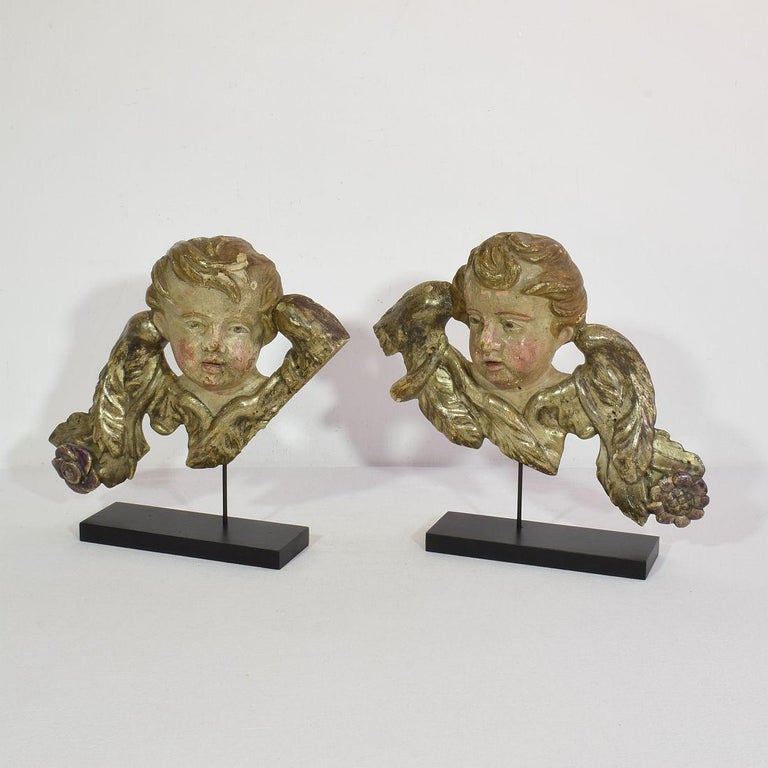 Pair 18th Century, Italian Carved Wooden Baroque Angel Fragments at 1stDibs