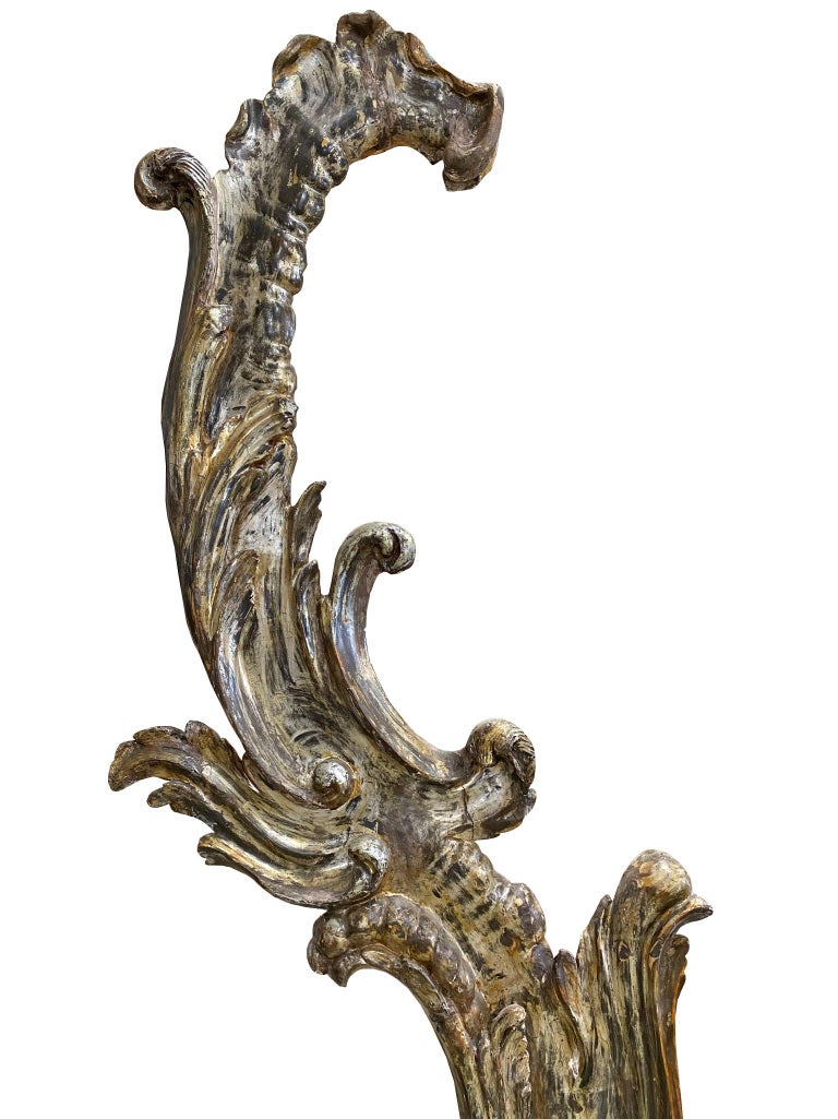 Pair 18th Century Italian Silver Leaf Architectural Carved Polychrome ...