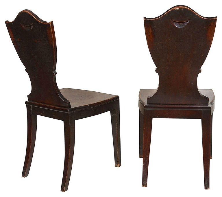 Pair 18th Century Mahogany Sheild Back Hall Chairs with Prince of Wales ...