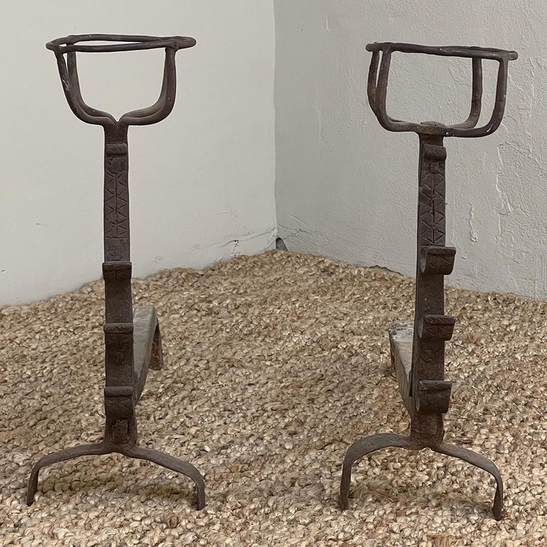 Pair 18th Century Wrought Iron Andirons For Sale at 1stDibs
