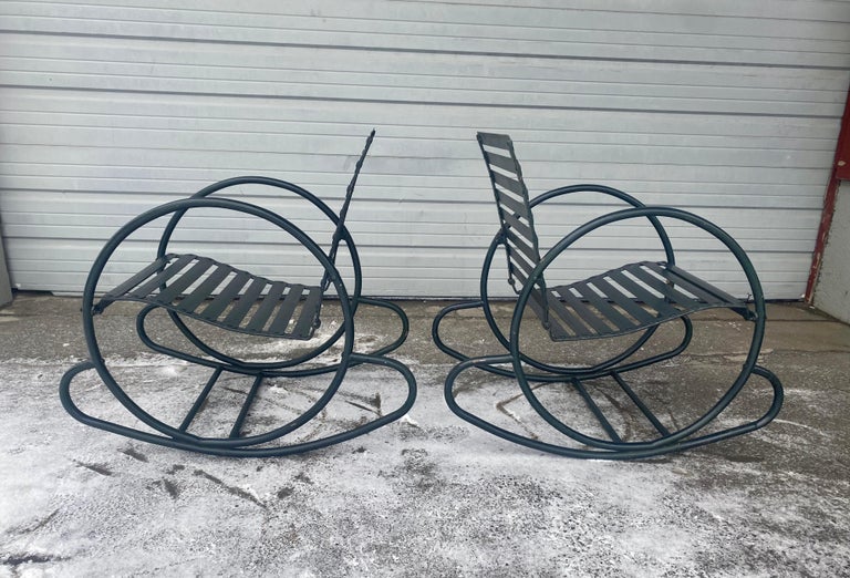 Pair 1930s American Art Deco / Streamline 'hoop' Steel Rocking Chairs ...