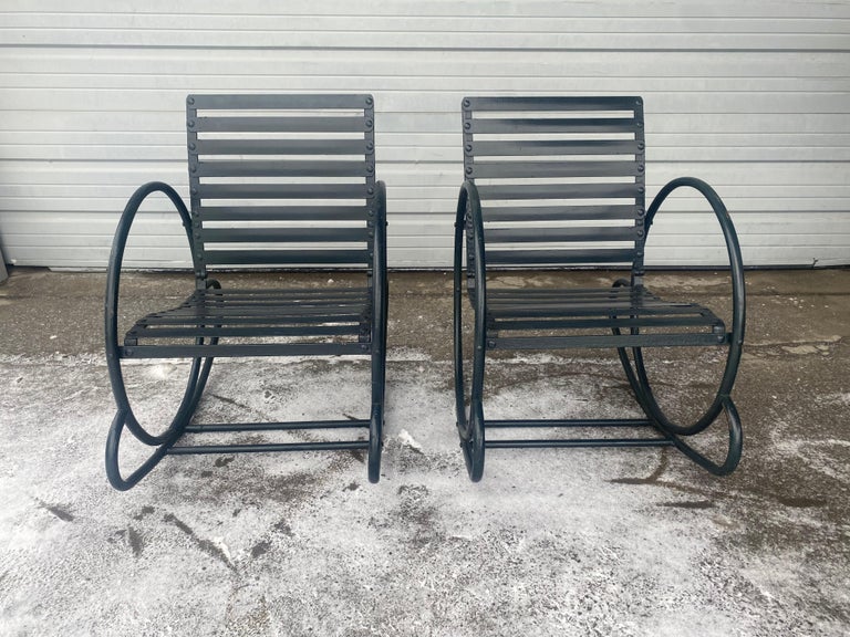 Pair 1930s American Art Deco / Streamline 'hoop' Steel Rocking Chairs ...