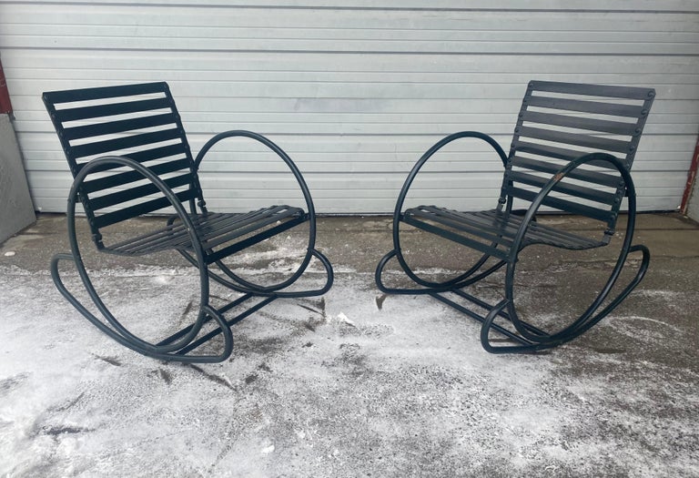 Pair 1930s American Art Deco / Streamline 'hoop' Steel Rocking Chairs ...