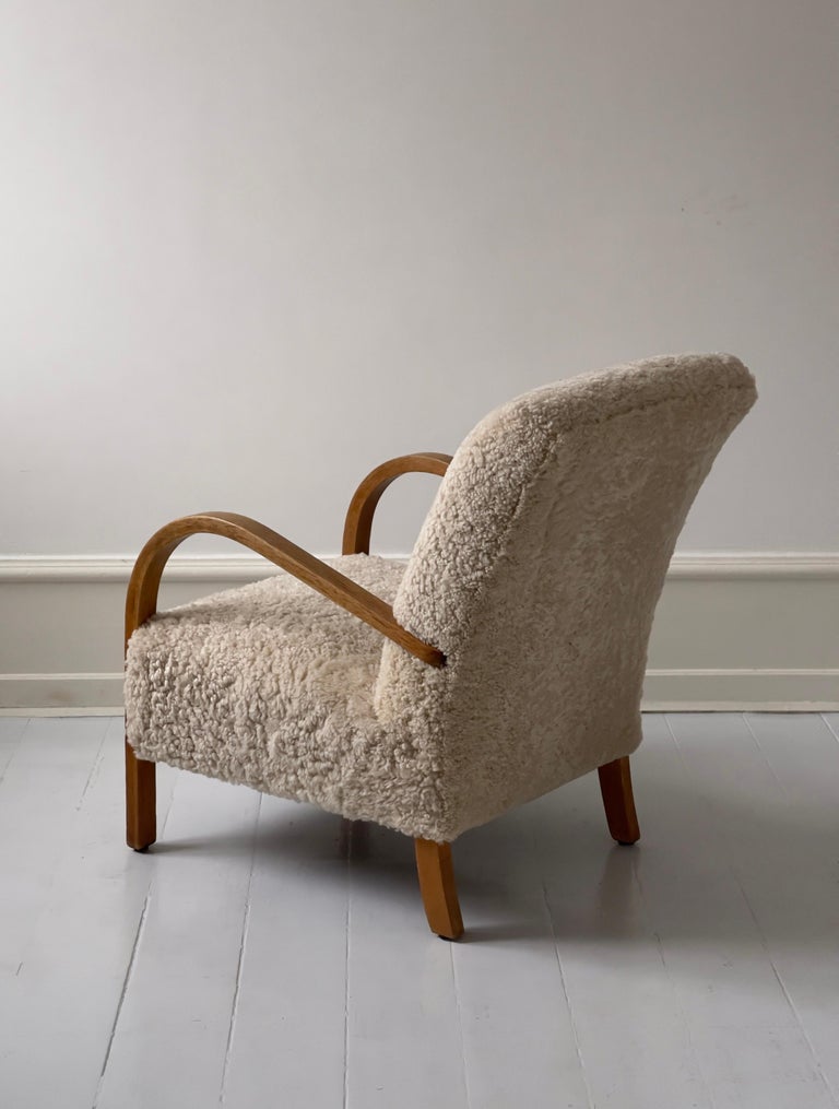 Pair 1930s Fritz Hansen danish modern Lounge Chairs in Sheepskin and ...