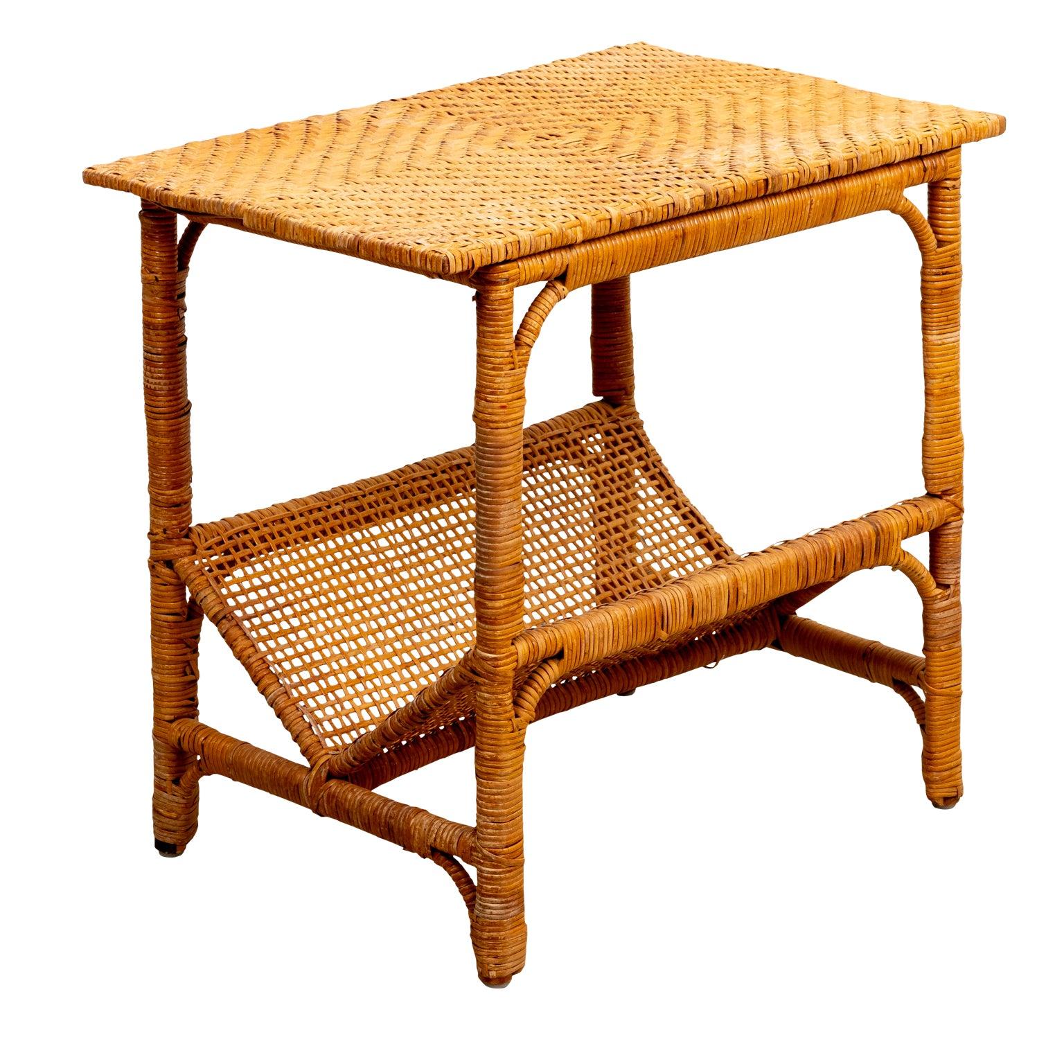 Pair 1940s Woven Rattan End Tables For Sale at 1stDibs