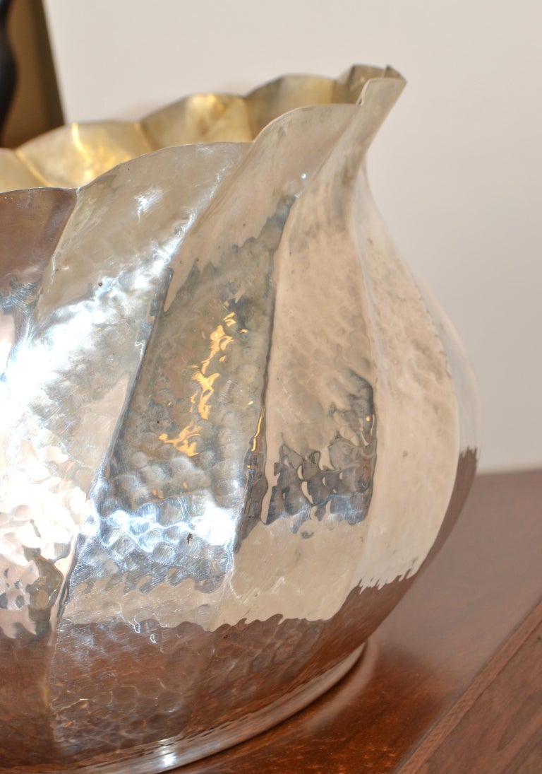 Pair, 1950s Arts And Crafts Silver Plated Large Hammered and Scalloped ...