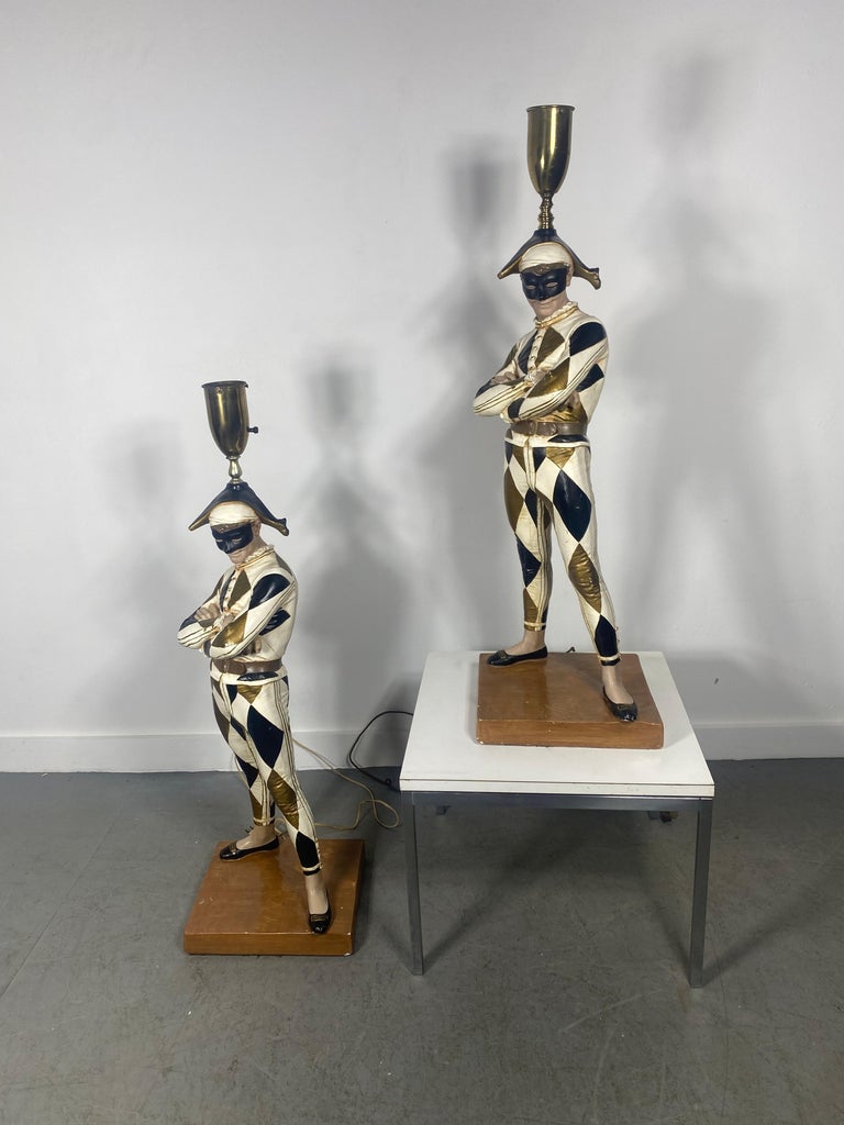 Pair 1950s Large Plaster Harlequin Lamps, Classic Mid-Century Modern ...