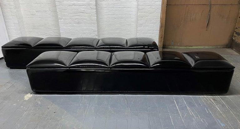 Pair 1960s Long Black Vinyl Benches For Sale at 1stDibs