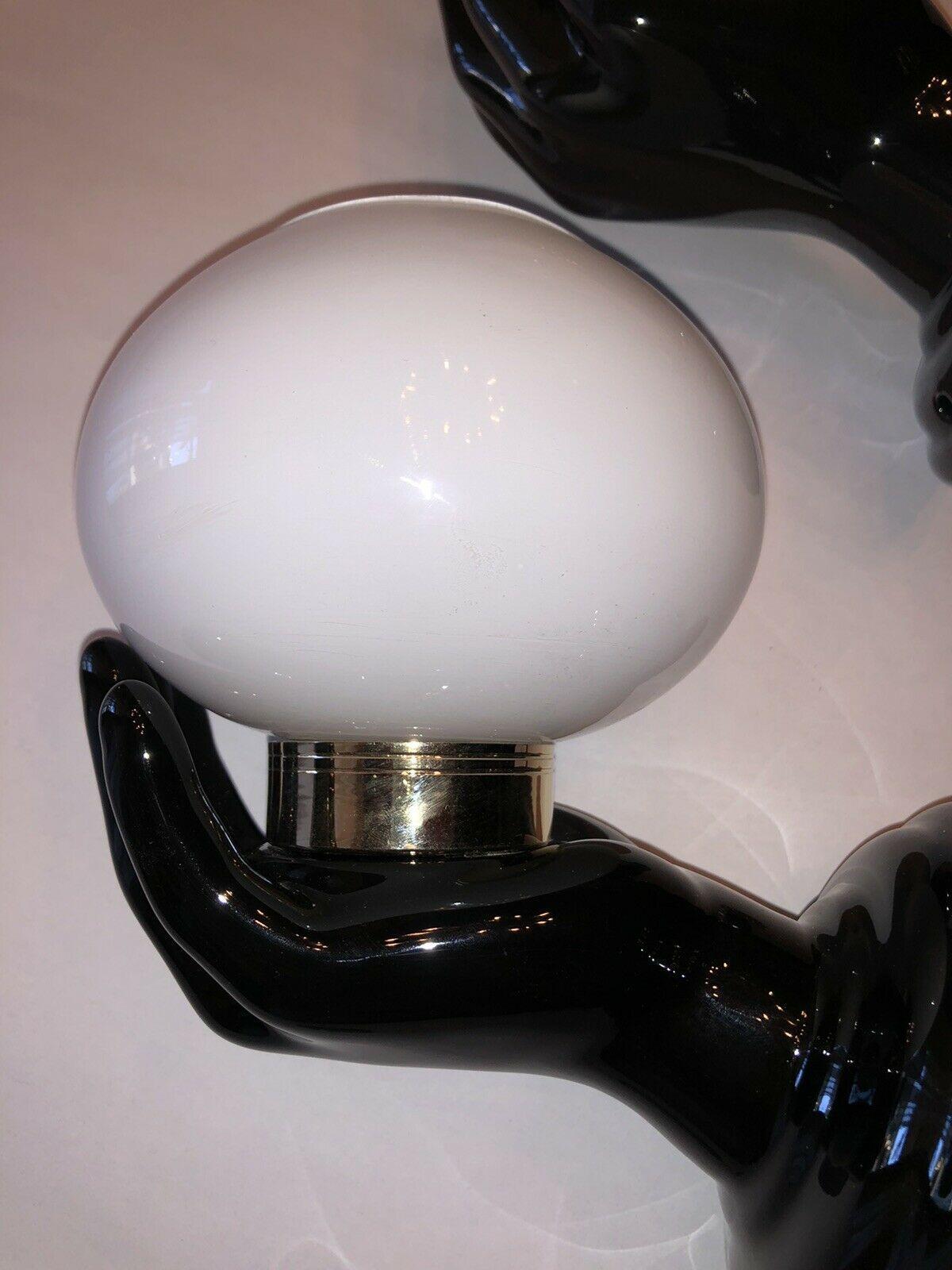 Pair 1960s Mid Century Modern Glazed Ceramic "Hands" Holding Light Wall ...