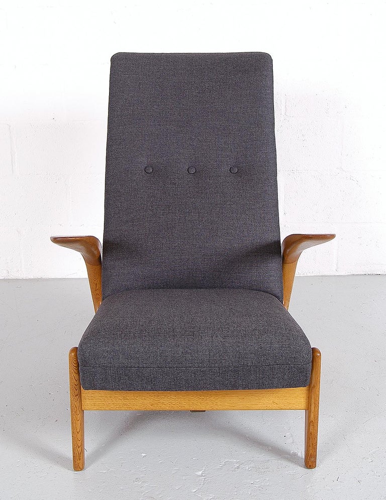 Pair 1960s Midcentury Oak + Grey Rock ‘n’ Rest Lounge Chairs by Rastad ...