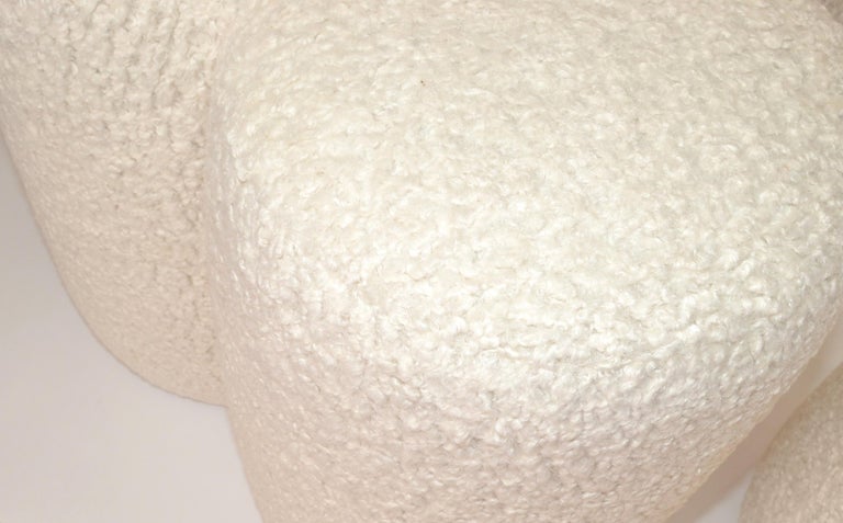 Pair 1970 Club Shaped Teddy Wool Bouclé Upholstery Ottoman Footstool ...