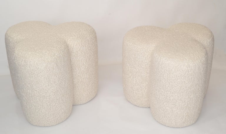 Pair 1970 Club Shaped Teddy Wool Bouclé Upholstery Ottoman Footstool ...