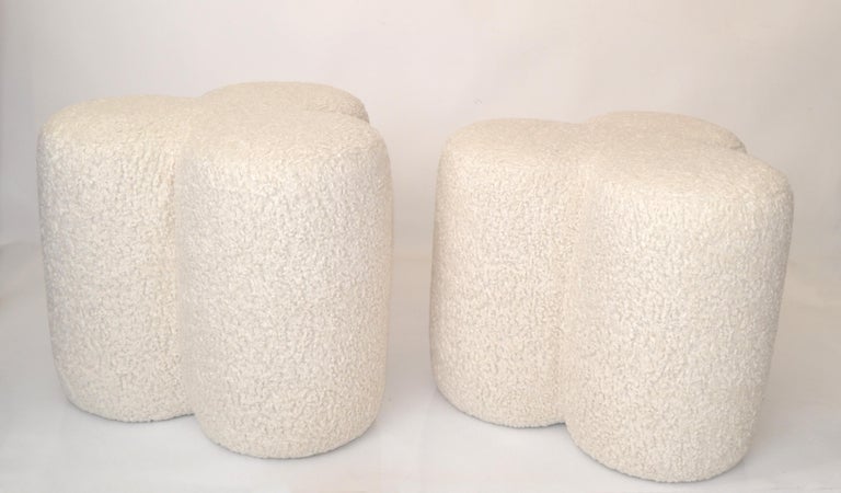Pair 1970 Club Shaped Teddy Wool Bouclé Upholstery Ottoman Footstool ...
