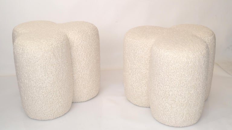 Pair 1970 Club Shaped Teddy Wool Bouclé Upholstery Ottoman Footstool ...