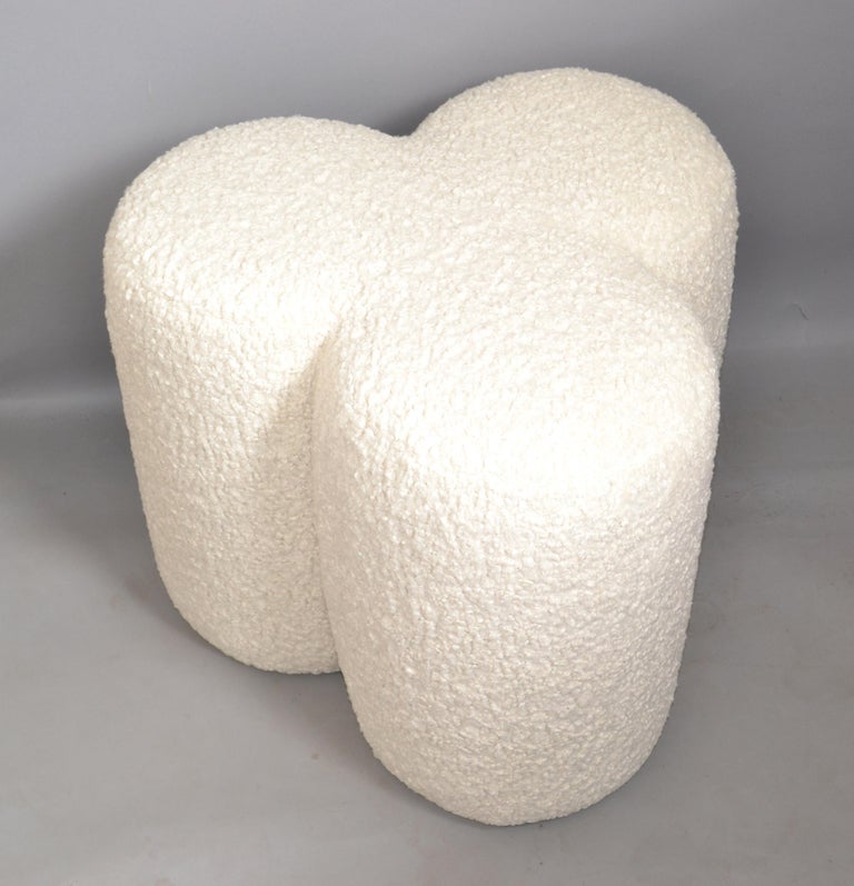 Pair 1970 Club Shaped Teddy Wool Bouclé Upholstery Ottoman Footstool ...