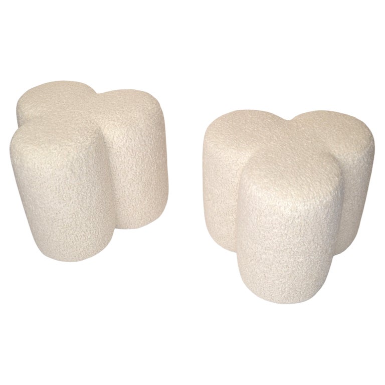 Pair 1970 Club Shaped Teddy Wool Bouclé Upholstery Ottoman Footstool ...