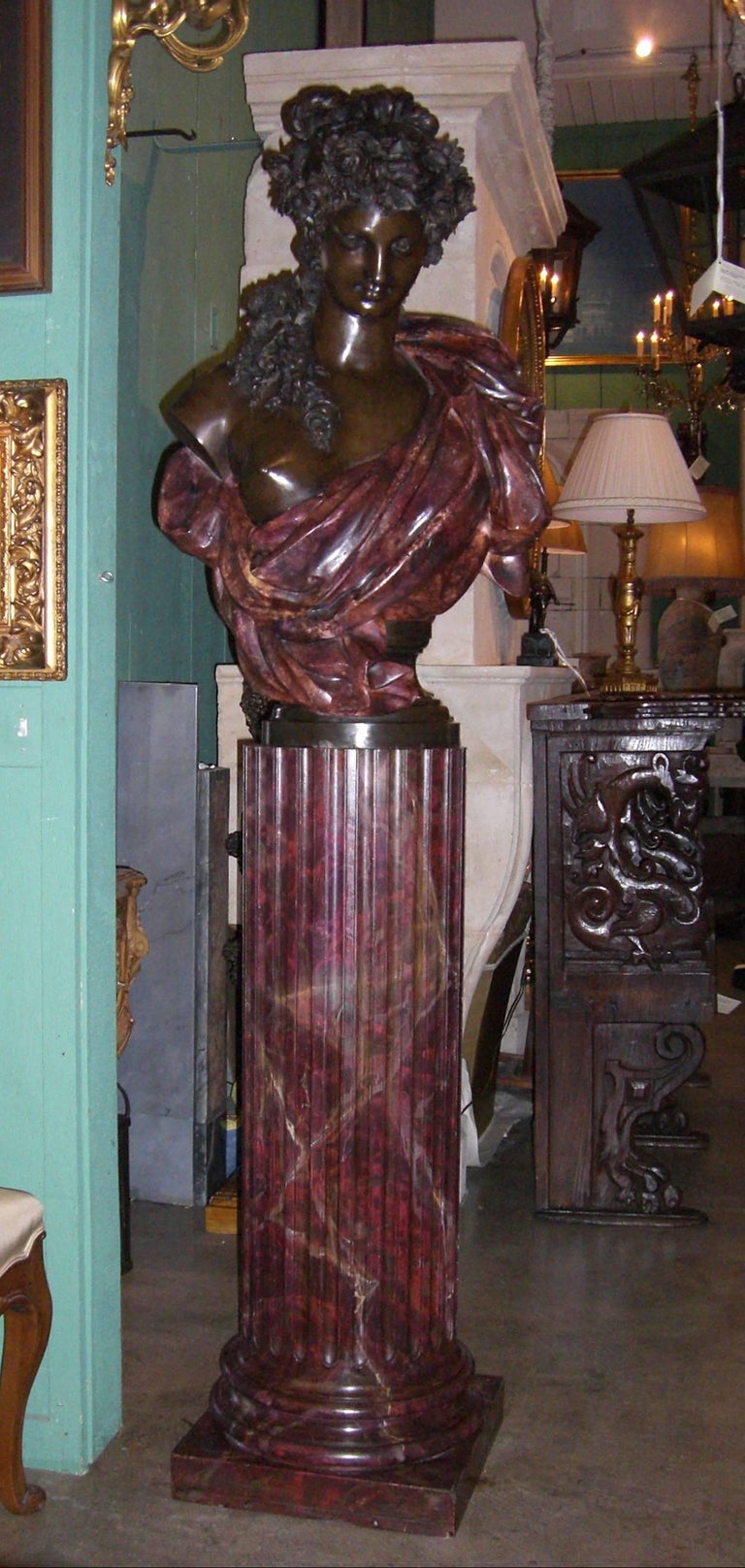 Pair Bust Depicting Summer and Spring Sculptures Statues on Pedestals ...