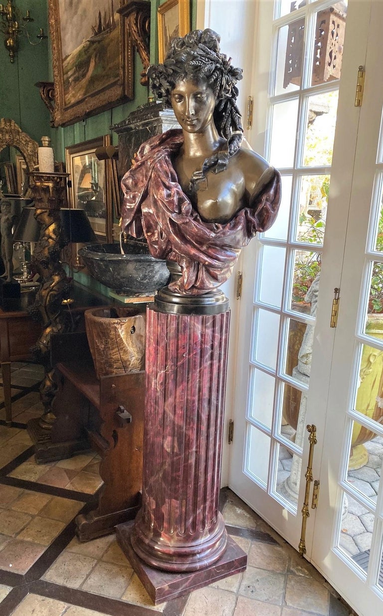 Pair Bust Depicting Summer and Spring Sculptures Statues on Pedestals ...